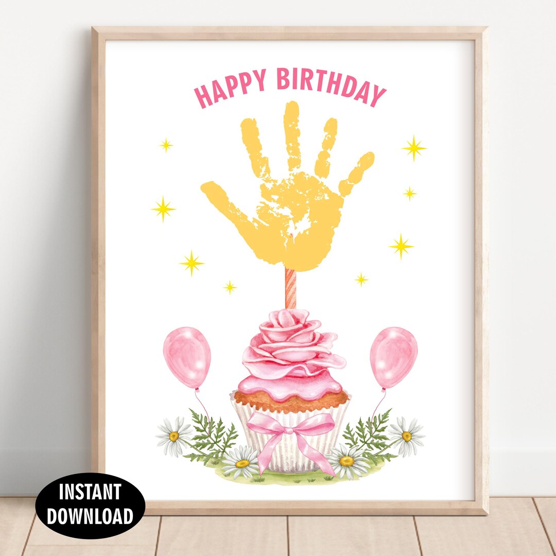 Handprint Birthday Card From Toddler / Cupcake Bow Flowers / Birthday ...