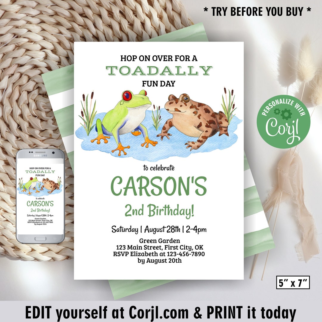 Frog / Birthday Invitation / Invite / Party / ANY AGE / Toad / Toadally ...