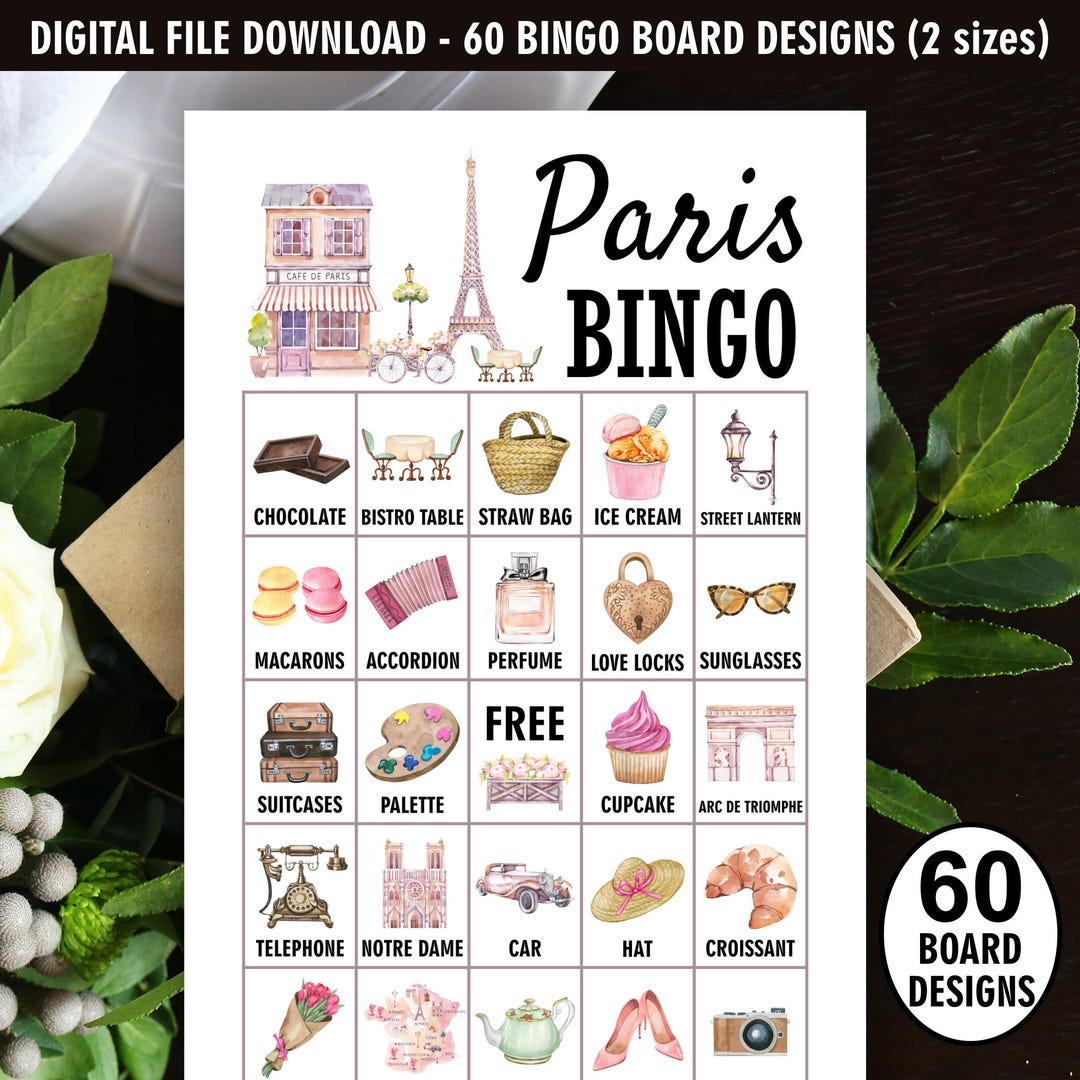 Paris / Prefilled / Eiffel Tower / Bingo / 60 Files / Bridal Shower ...