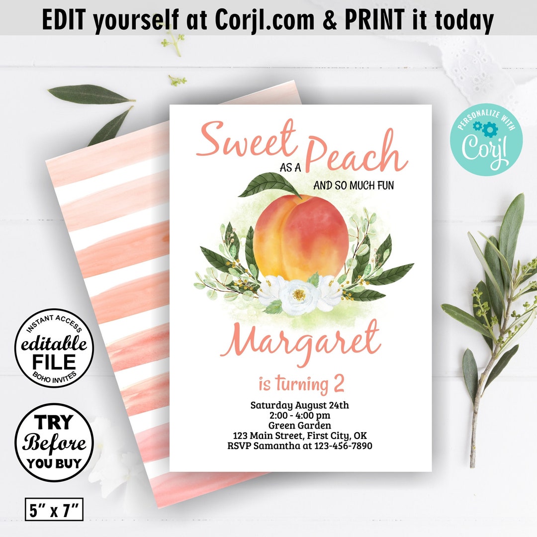 Peach First Birthday Party Invitation / Instant Access / Editable ...