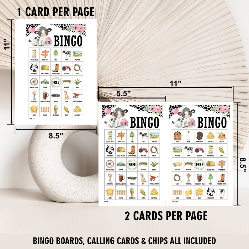 Prefilled / 50 Files / Cow / Bingo Cards / Baby Shower / Farm Animals ...