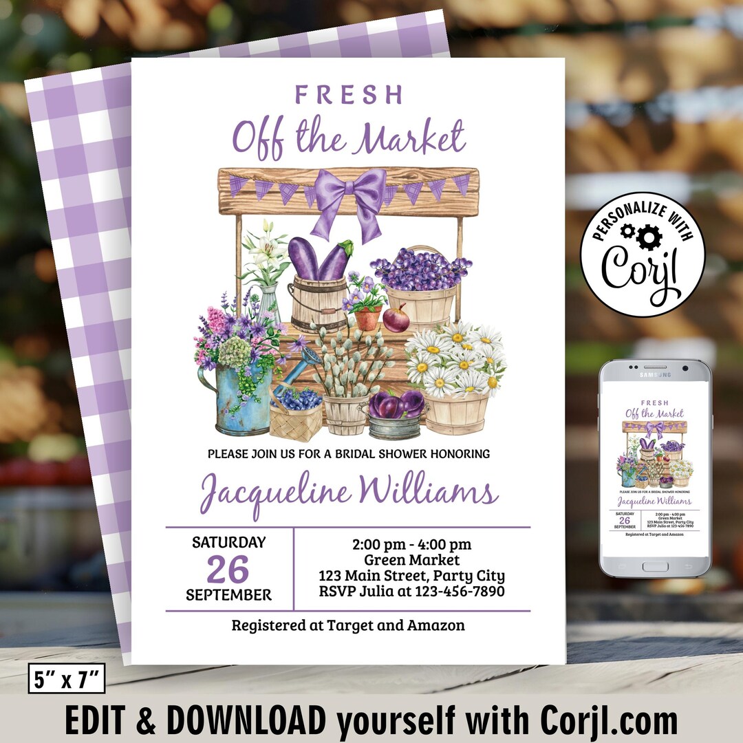 Purple Market Bridal Shower Invitation / Farmer's Market Shower Invite ...