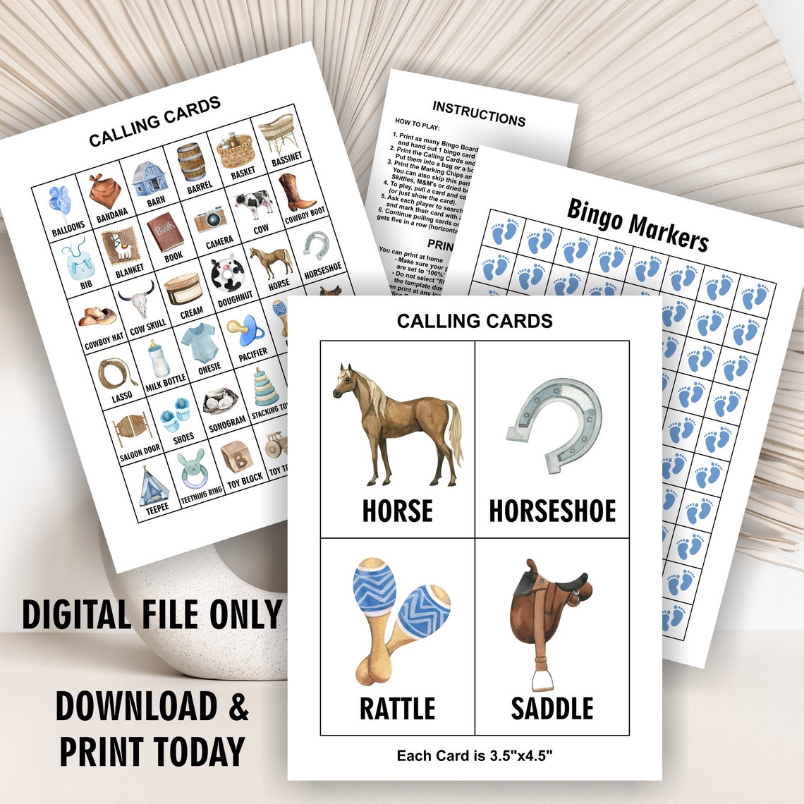 Prefilled 50 / Cowboy / Bingo Cards / Horse / Baby Shower / Game Farm ...