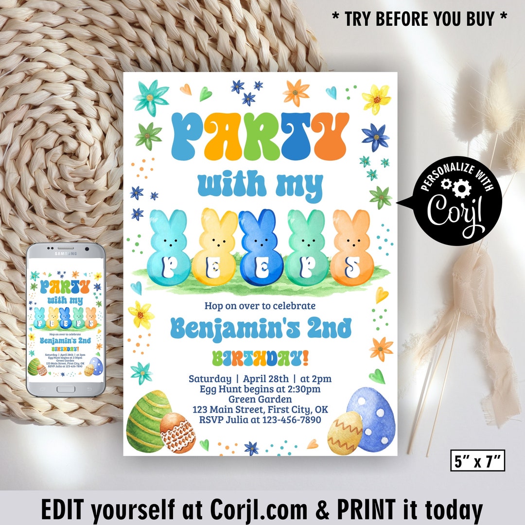 Easter Egg Hunt Birthday Invitation / Party With My Peeps / Easter ...