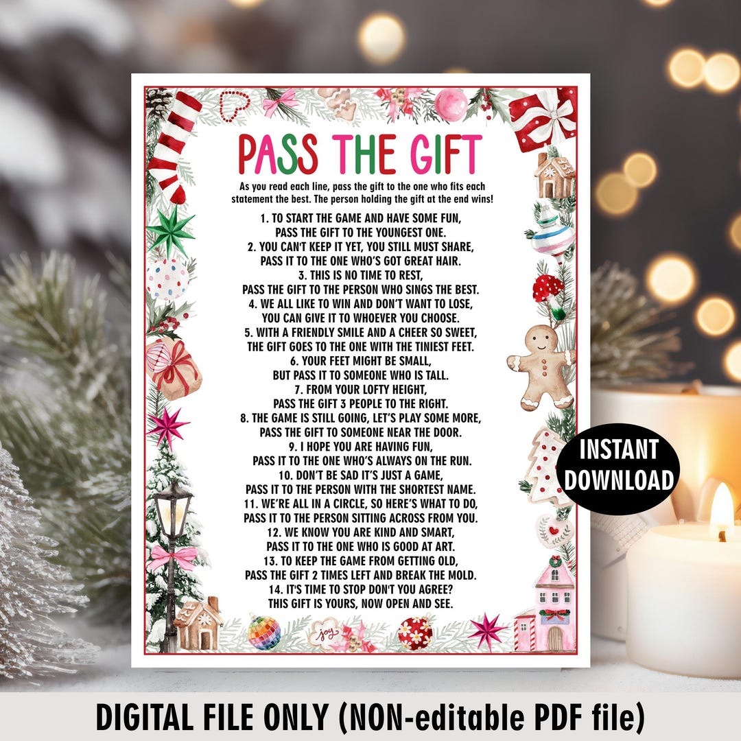 Pink Pass the Gift Game | Christmas Pass the Prize | Holiday Party Game ...