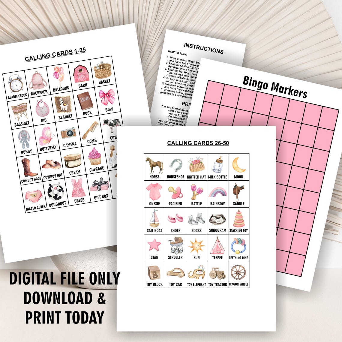 Cowgirl / Prefilled 50 / Bingo Cards / Horse / Baby Shower / Game Farm ...