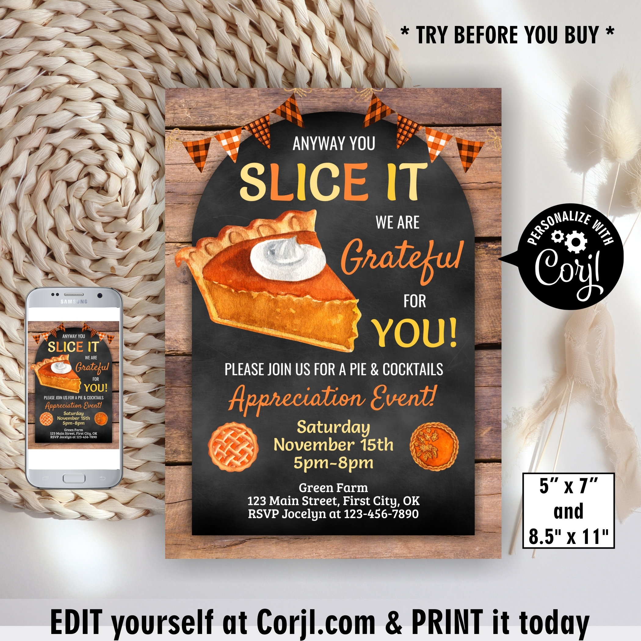 EDITABLE / Slice / Pumpkin Pie / Harvest Flyer Cocktails Poster ...