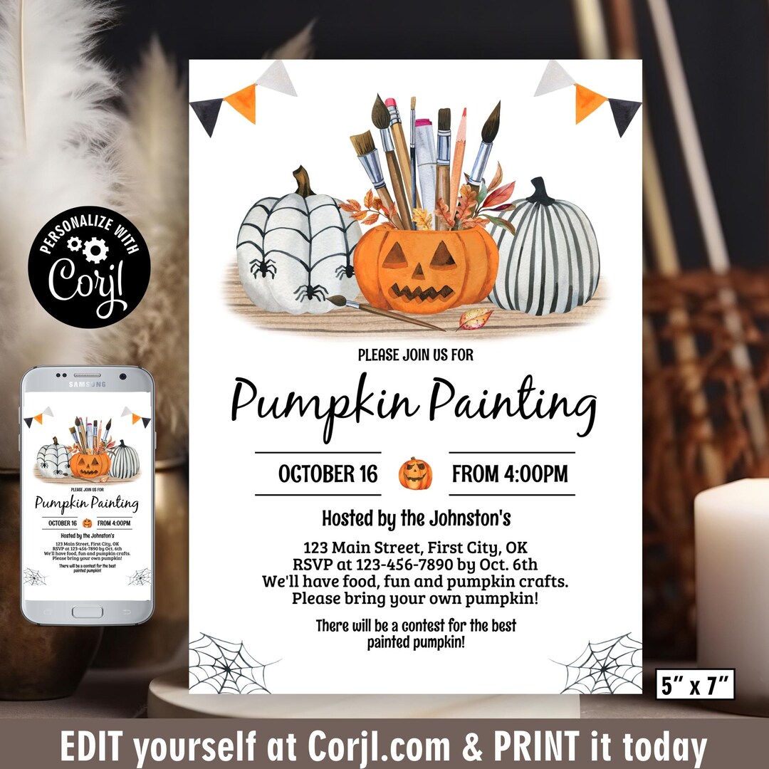 Pumpkin Painting Party Invitation / Kids Halloween Party / Jack-o ...