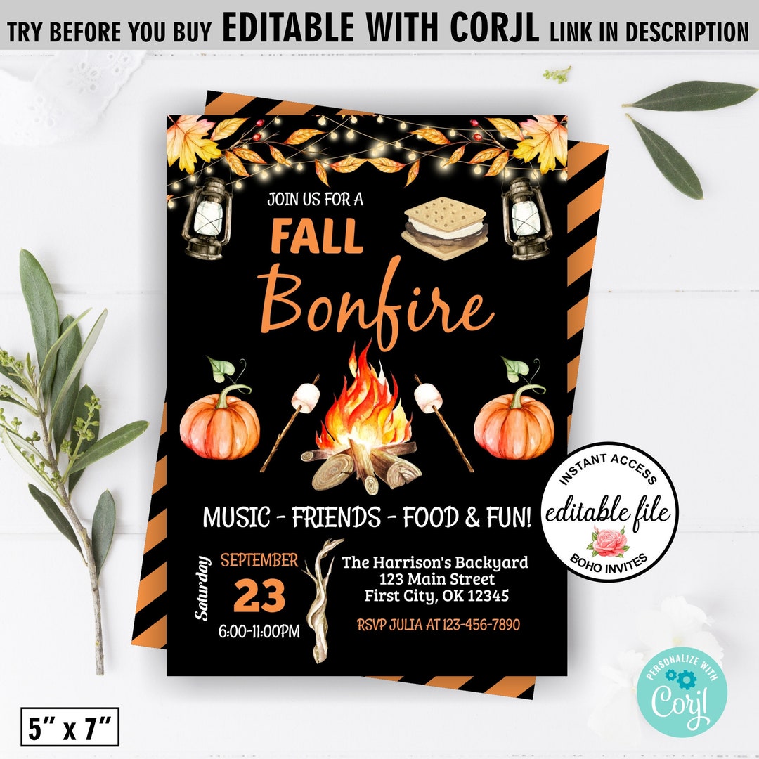 Bonfire / Fall / S'mores / Editable / BBQ / Picnic / Instant Access ...