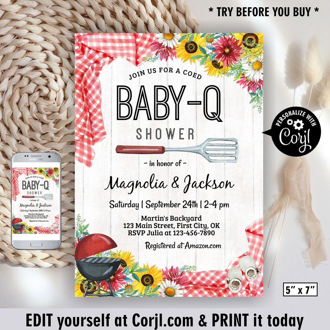 BBQ / Babyq / Baby / Shower / Red Plaid / Boy / Girl / Coed ...