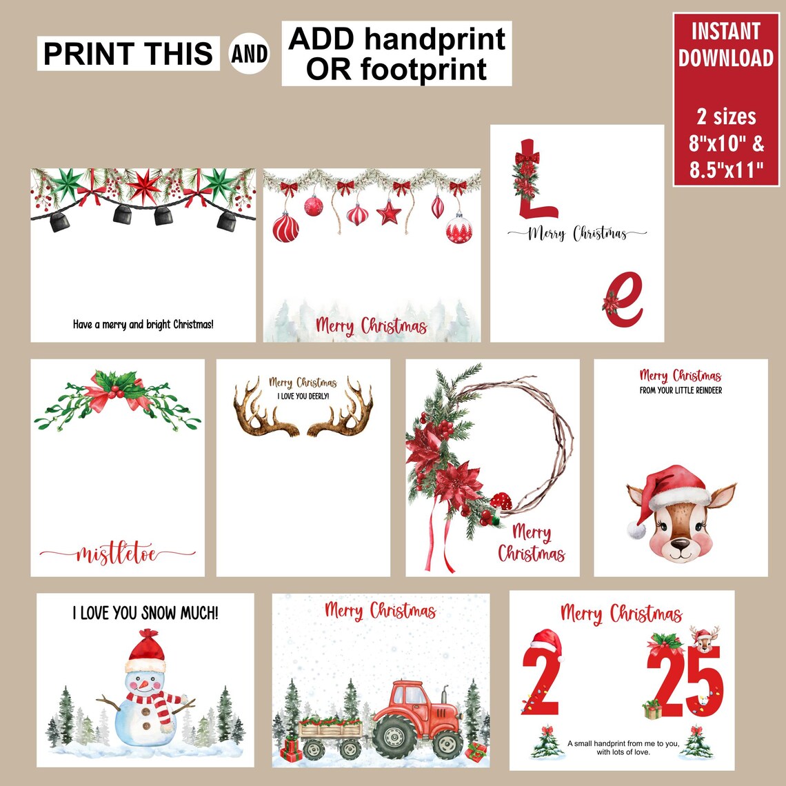 2025 Christmas Handprint Art Bundle / Holiday Handprint Craft / Winter ...