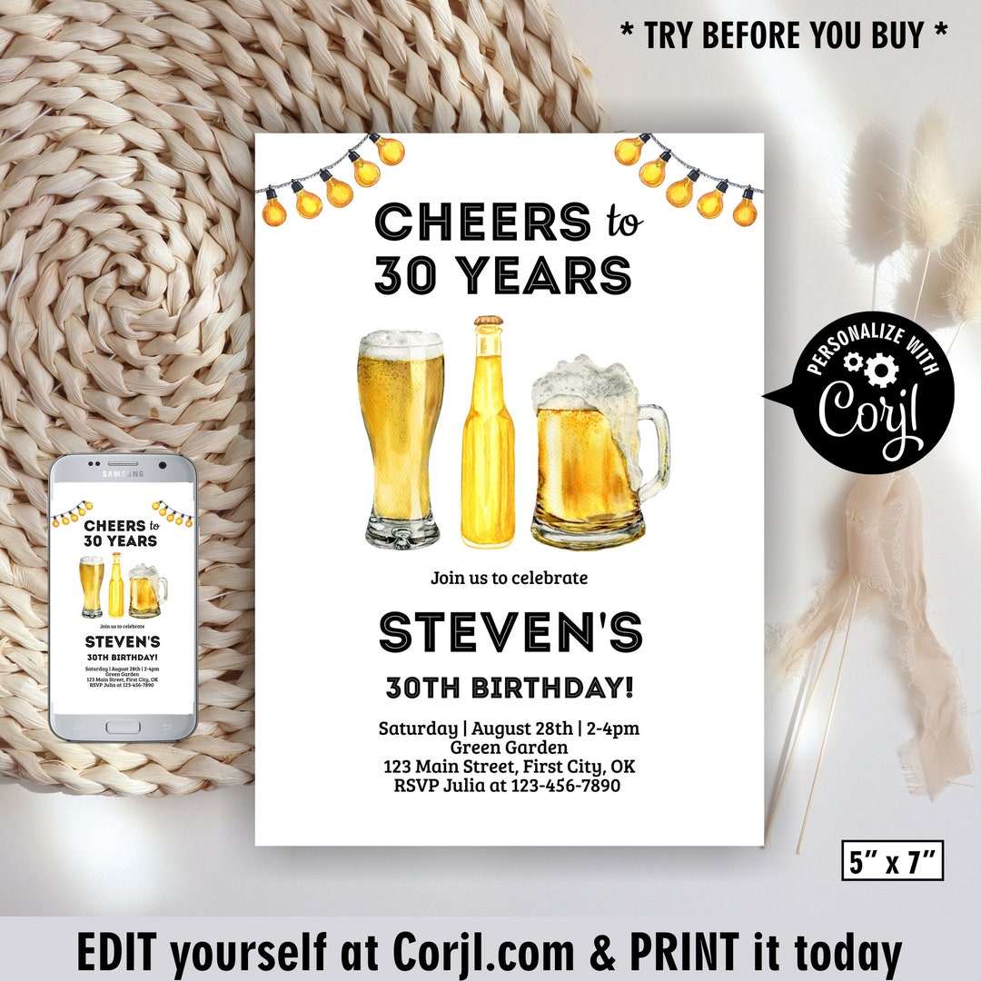 Editable / Beer Invitation / Cheers and Beers / Birthday Invitation ...