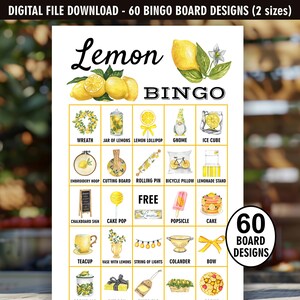 Lemon Bingo Cards / 60 DIGITAL FILES Board Designs / La Dolce Vita ...