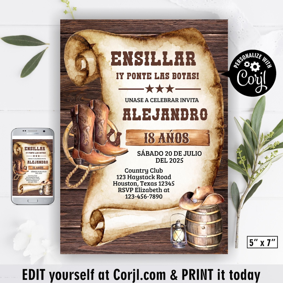 Cowboy / Spanish / Birthday / Invitation / Rodeo / Saddle up / Horse ...