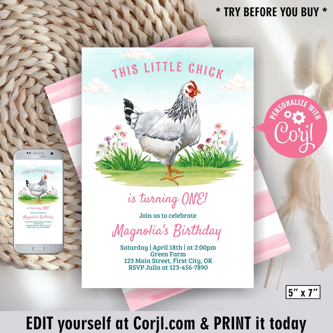 Chicken / Chick / Birthday / Pink / Party Invitation / Barnyard Invite ...