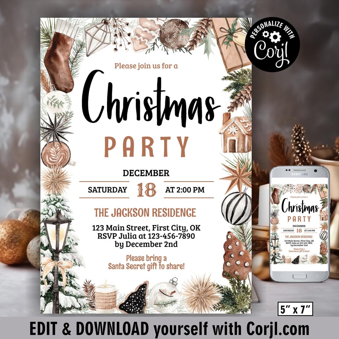 Boho Christmas Party Invitation / Christmas Party Holiday / Christmas ...
