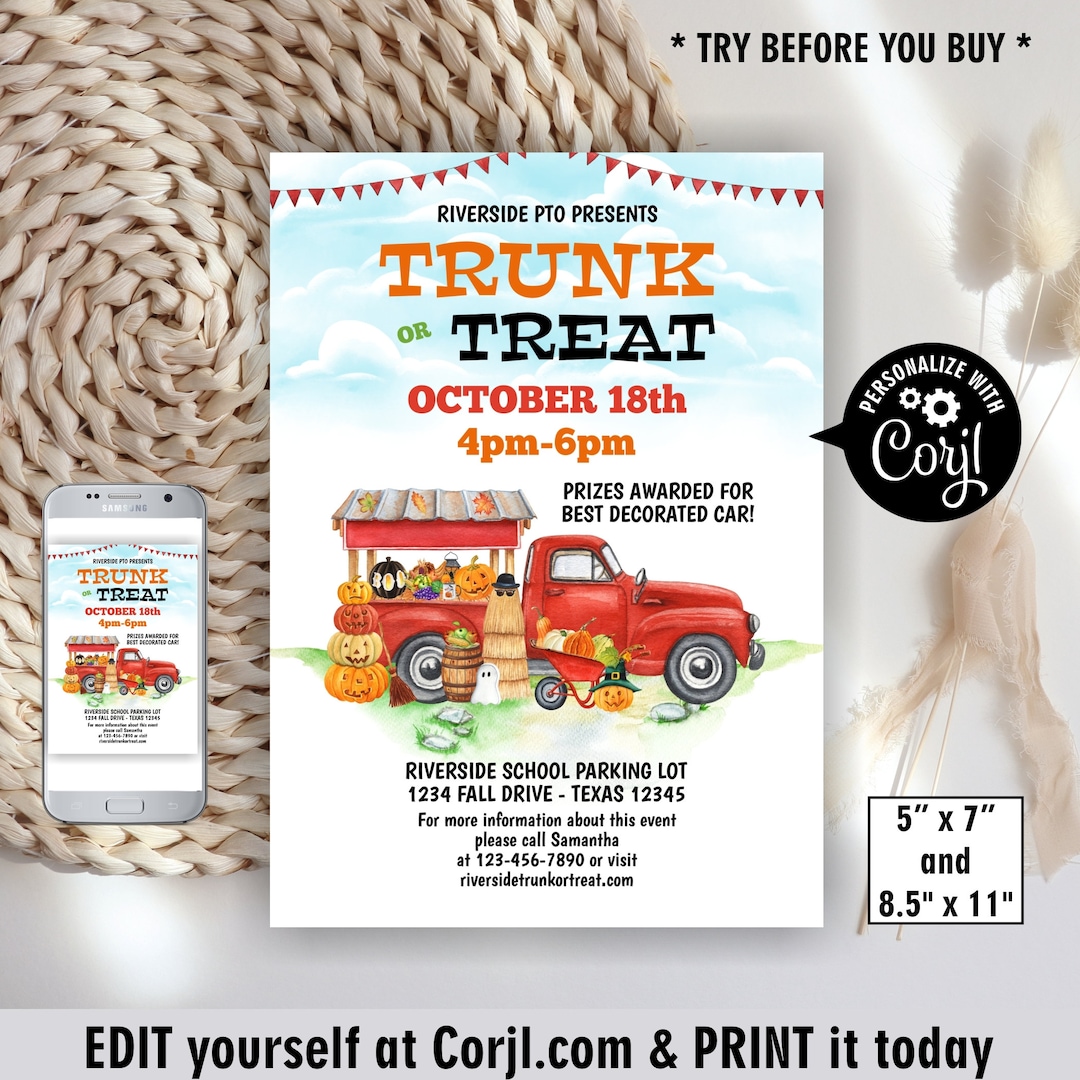 EDITABLE Trunk or Treat Flyer / Community Halloween Event / Printable ...