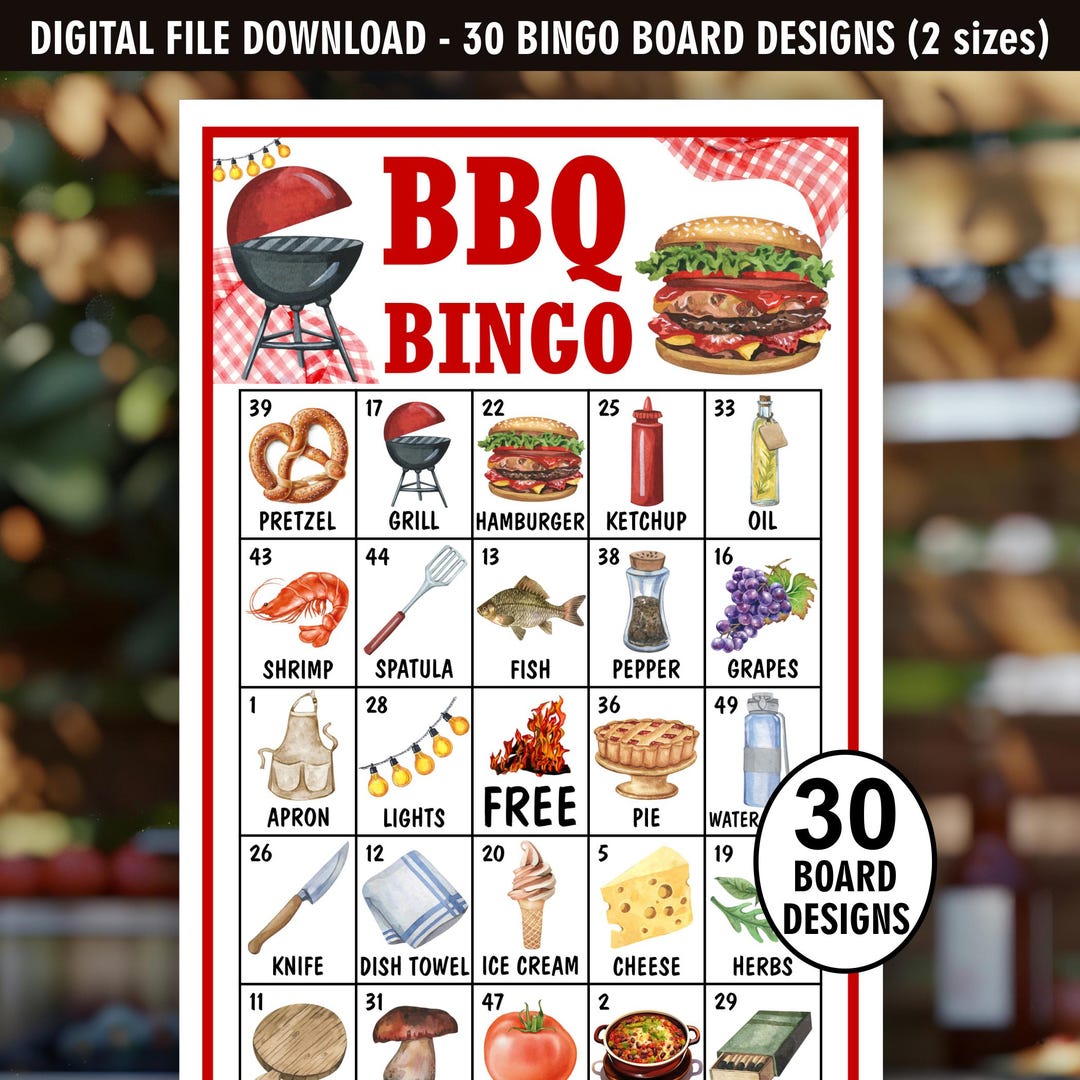 BBQ / Barbeque Bingo / Prefilled / 30 DIGITAL FILES Bingo Board Designs ...