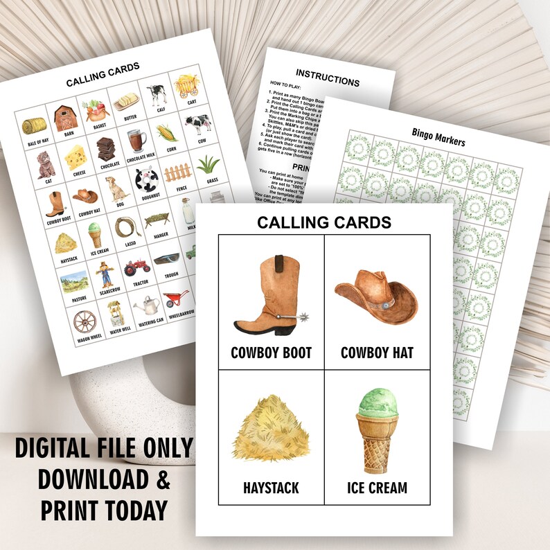 Prefilled / 50 Files / Cow / Bingo Cards / Baby Shower / Farm Animals ...