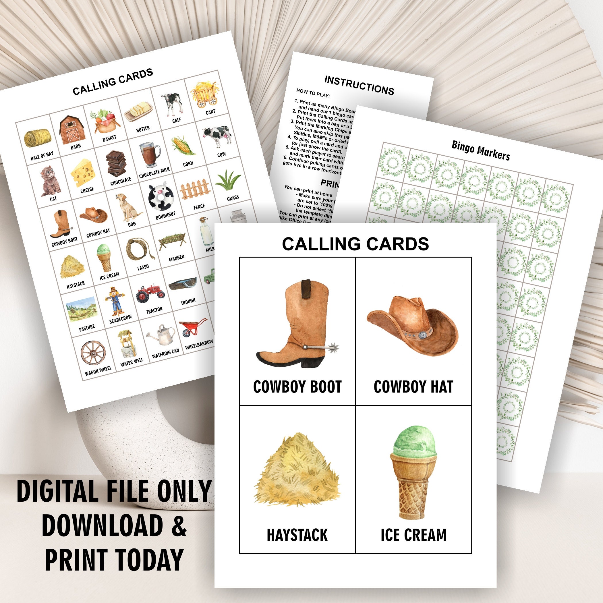 Prefilled / 50 Files / Cow / Bingo Cards / Baby Shower / Farm Animals ...