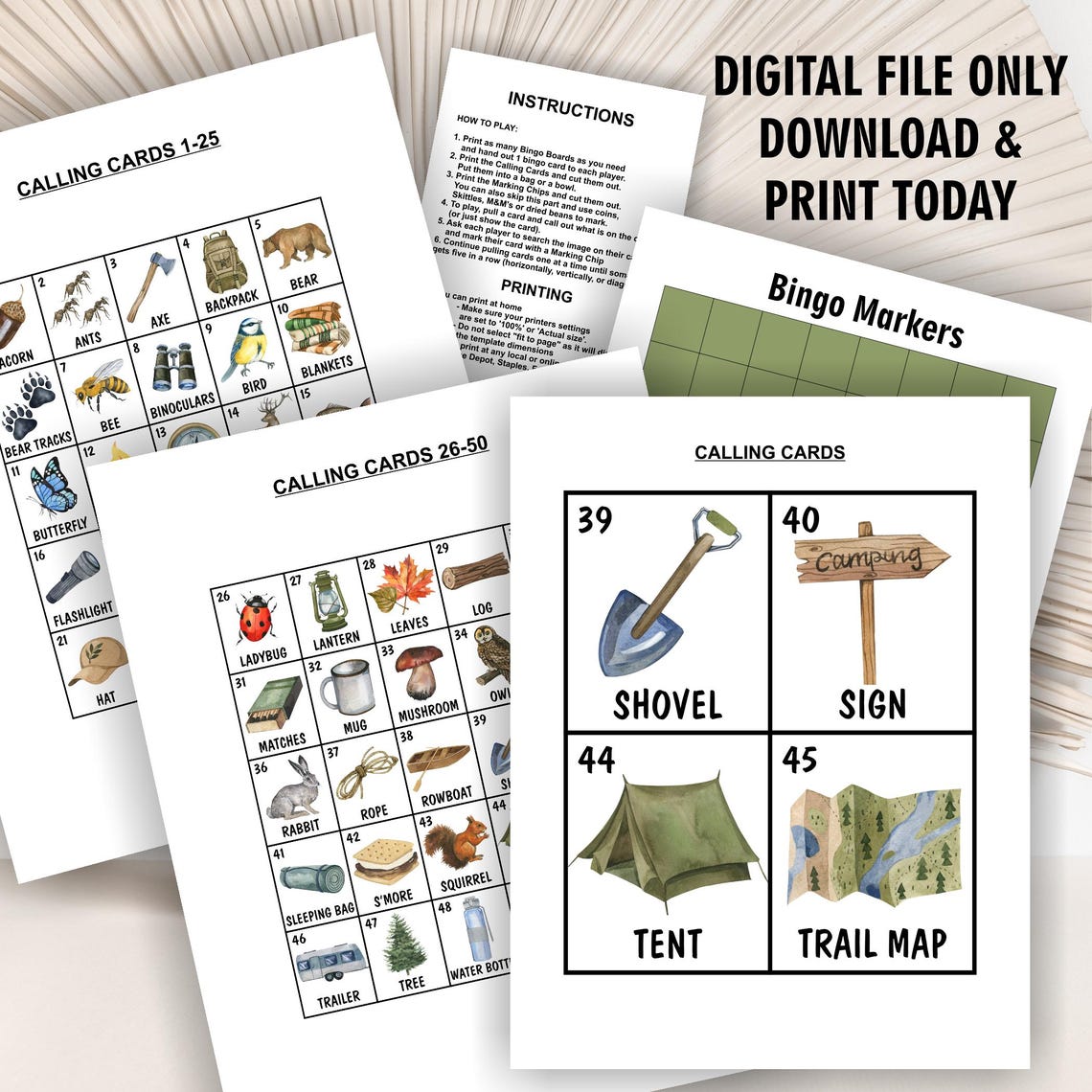 Camping Bingo / 30 DIGITAL FILES Bingo Boards Designs / Camping Game ...