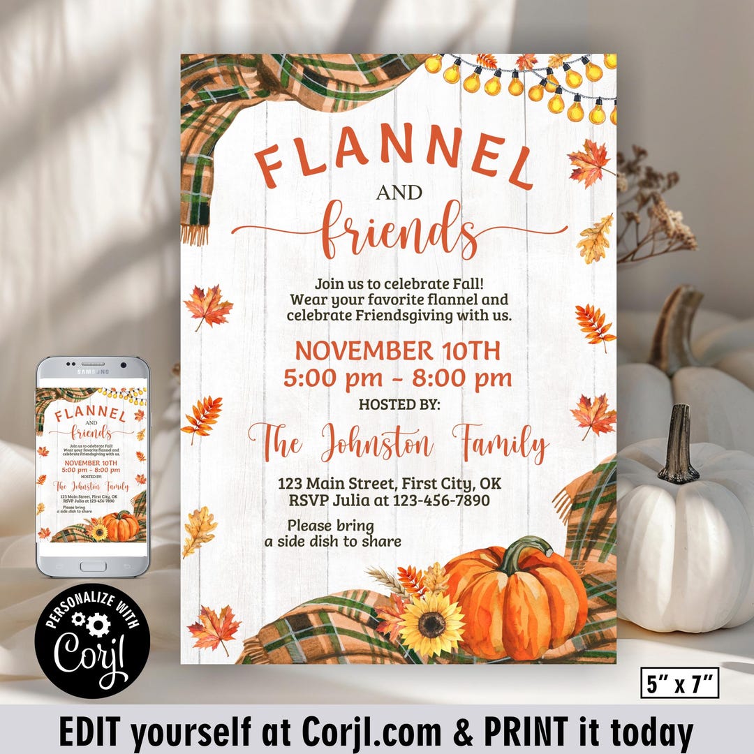 Friendsgiving Invitation / Flannel and Friends Invite / Fun ...