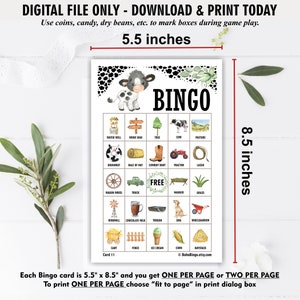 Prefilled / Cow / Bingo Cards / 50 Files / Farm Animals / - Etsy
