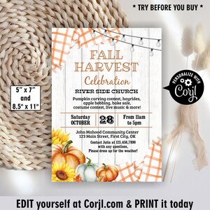 Fall Harvest Celebration Invitation / Fall Fest / Pumpkin Fest ...