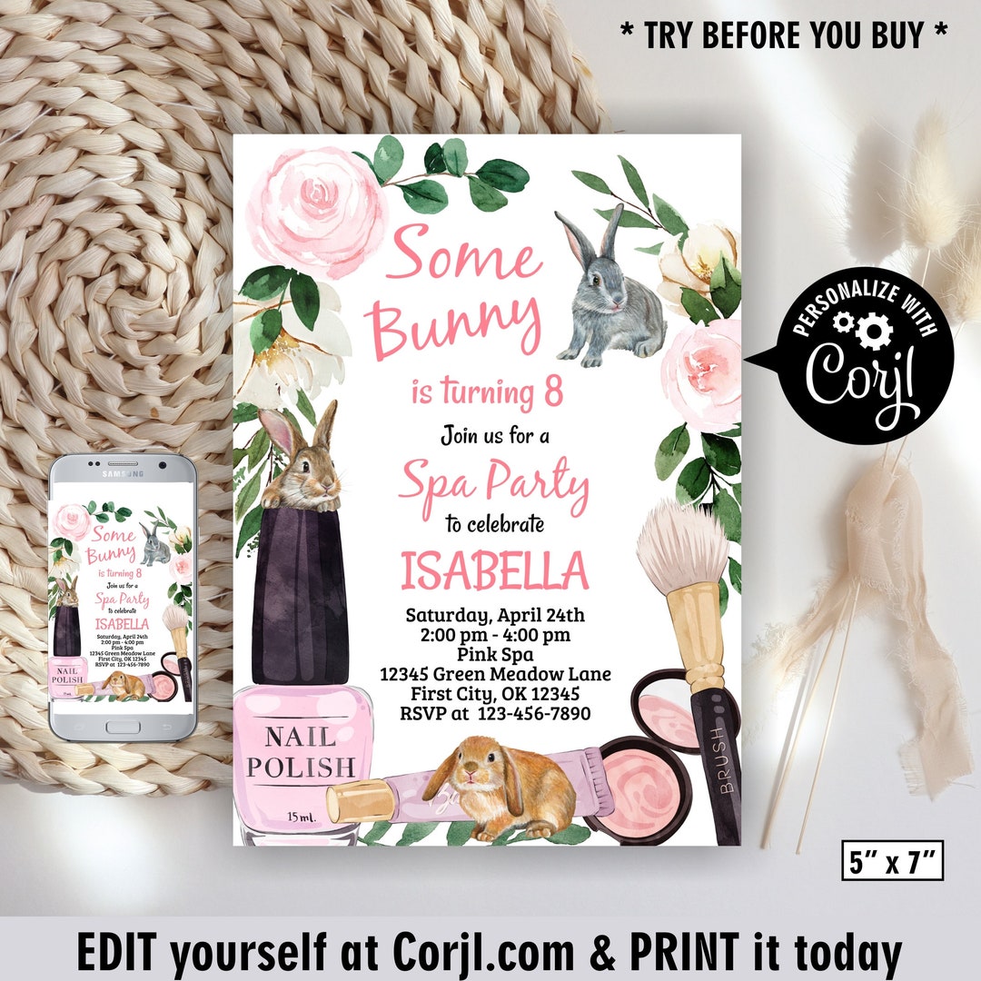 Bunny / Spa / Birthday Invitation Pink Pedicure Makeup Party Slumber ...