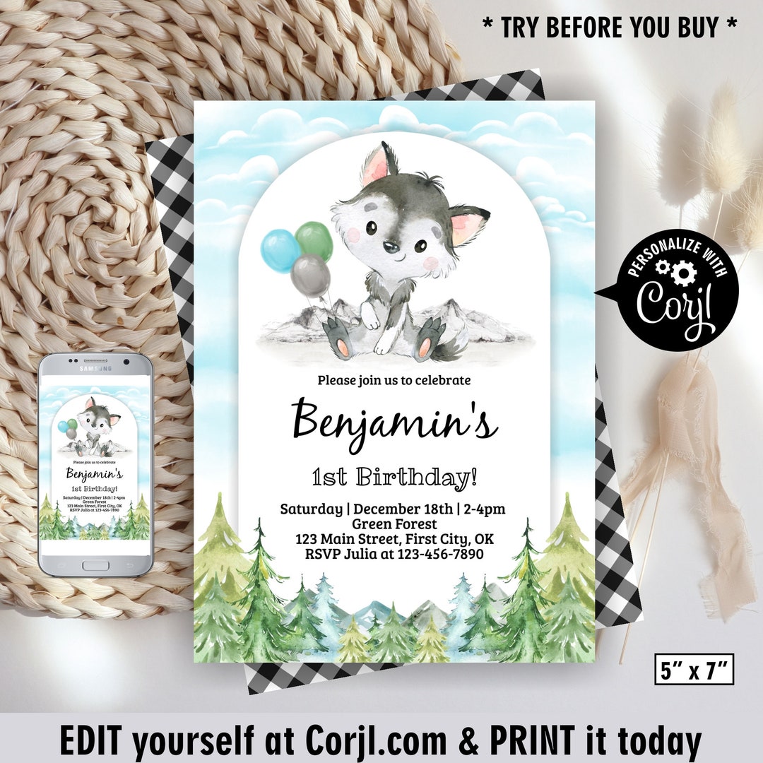 Wolf / Birthday Invitation / Boy / Forest Wood Wild Cub - Etsy
