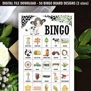 Prefilled / Cow / Bingo Cards / 50 Files / Farm Animals / Birthday Baby ...