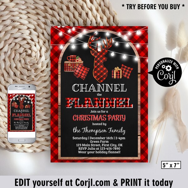 Flannel Christmas Party Invitation - Etsy