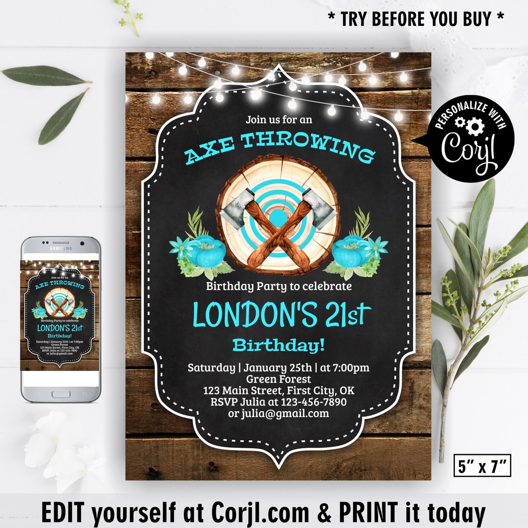 Teal Axe Throwing / Birthday Invitation / Retirement / Bridal Shower ...
