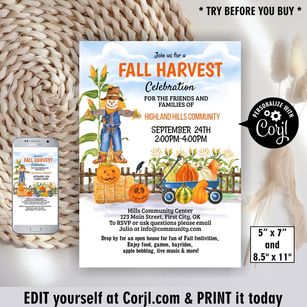 Fall Harvest / Invitation / Autumn / Pumpkins / BBQ / Community Flyer ...