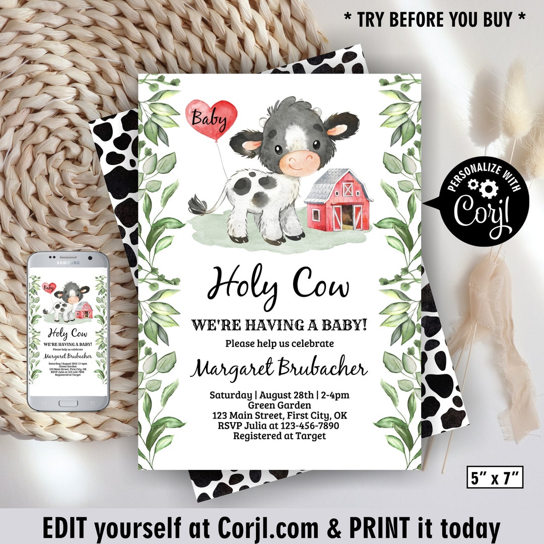Cow / Red Barn / Baby Shower / Invitation / Farm Animals / Boy / Invite ...