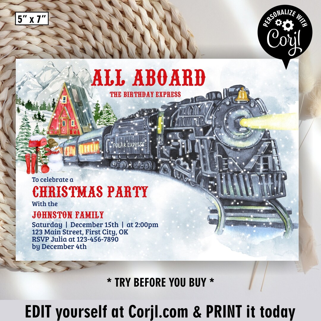 Polar Express Invitation / Christmas Party / Birthday Invite / Train ...