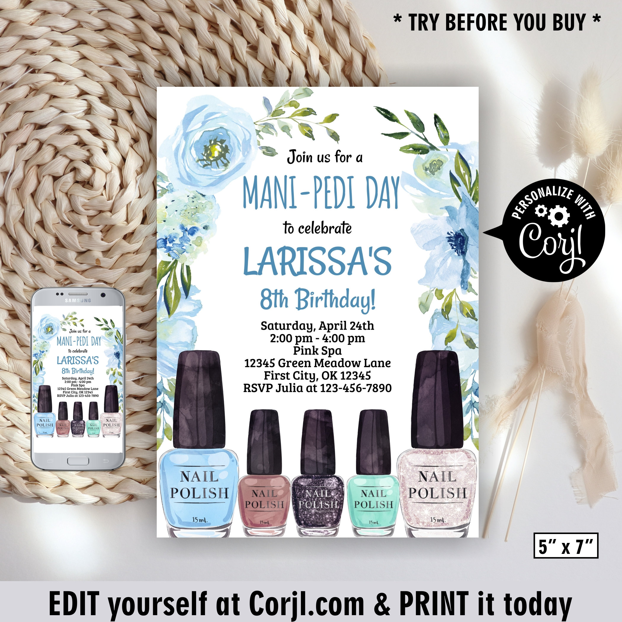 Mani Pedi Day / Birthday Invitation / Girl Invite / Teal Blue - Etsy