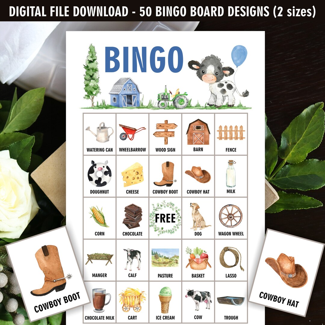 Blue Cowboy / Prefilled / Cow / Bingo / 50 Files / Farm Animals ...
