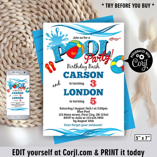 Red Pool Party Invitation - Etsy