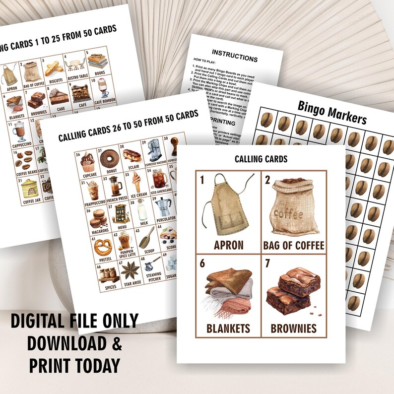 Coffee Game Bingo / Prefilled 30 DIGITAL FILES Boards Designs / Coffee ...