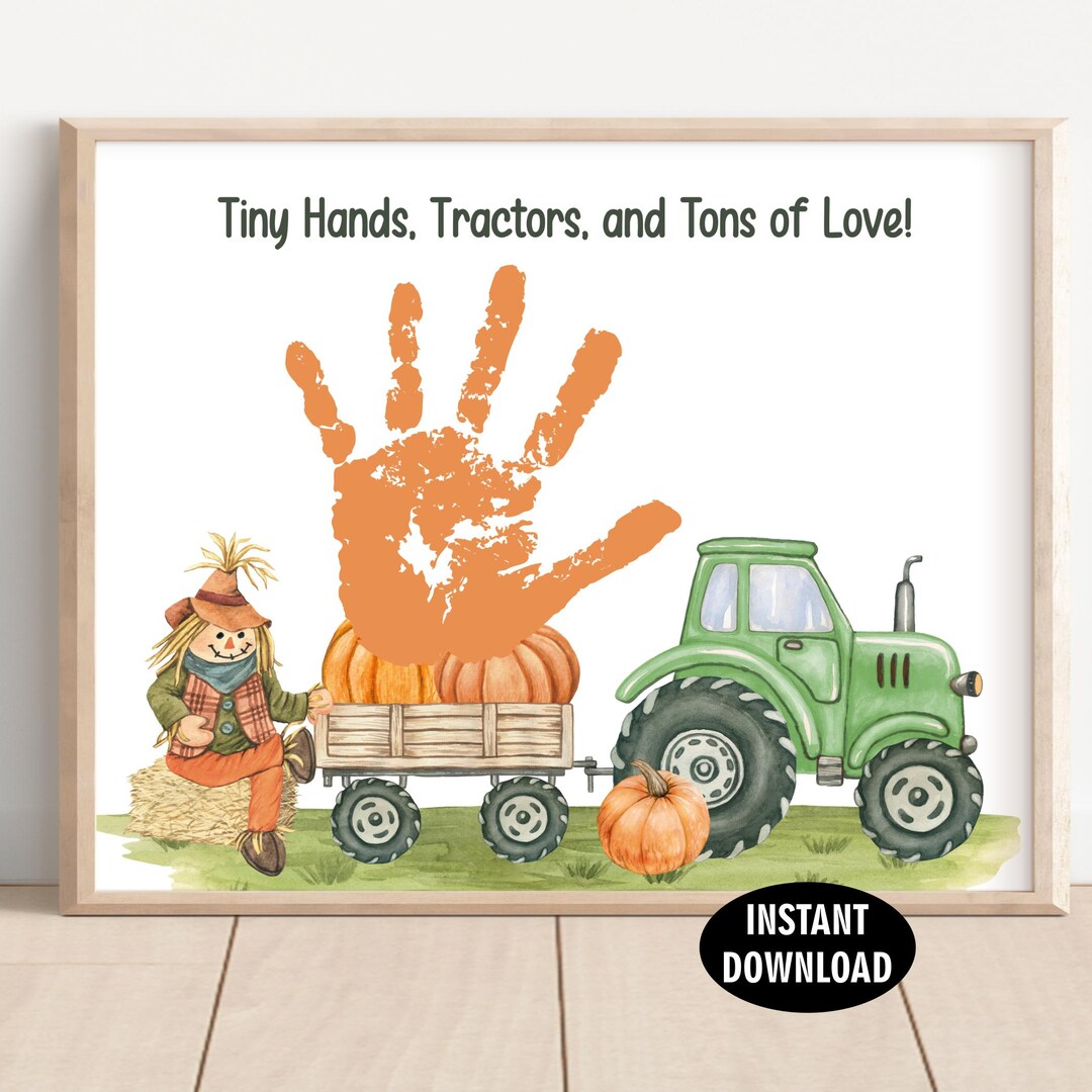 Tractor Pumpkins Handprint / Fall Gift / Autumn Handprint / Craft / Art ...