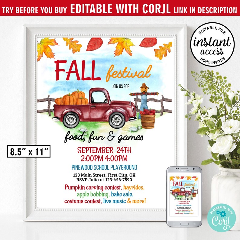 EDITABLE / Fall Festival / Fall Harvest Flyer / Poster | Etsy