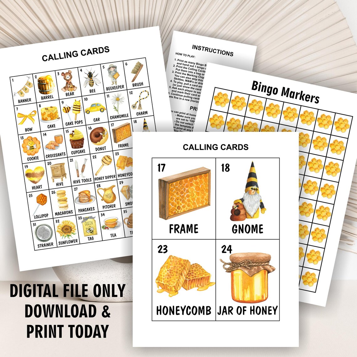 Honey Bee Bingo Game / 60 DIGITAL FILES Bingo Boards Designs / Baby ...