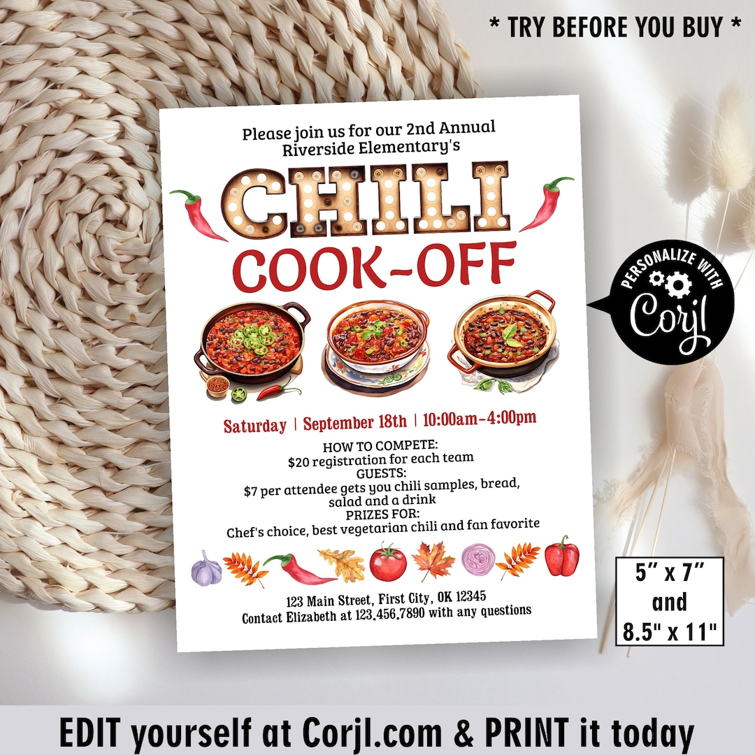 Chili Cookoff Flyer / Family Picnic BBQ / Company Flyer Barbecue ...