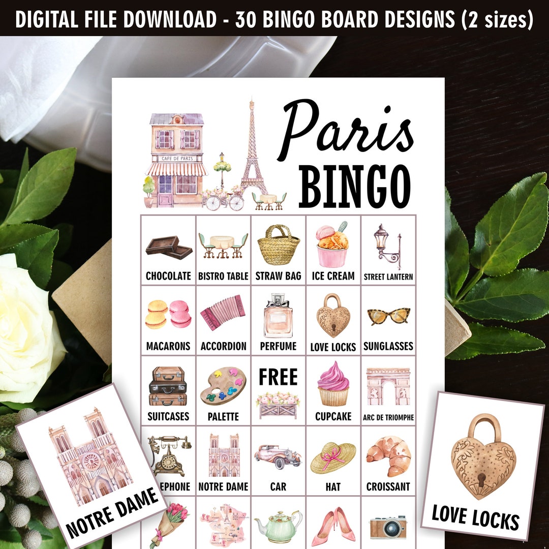 Prefilled / Paris / Eiffel Tower / Bingo / 30 Files / Bridal Shower ...