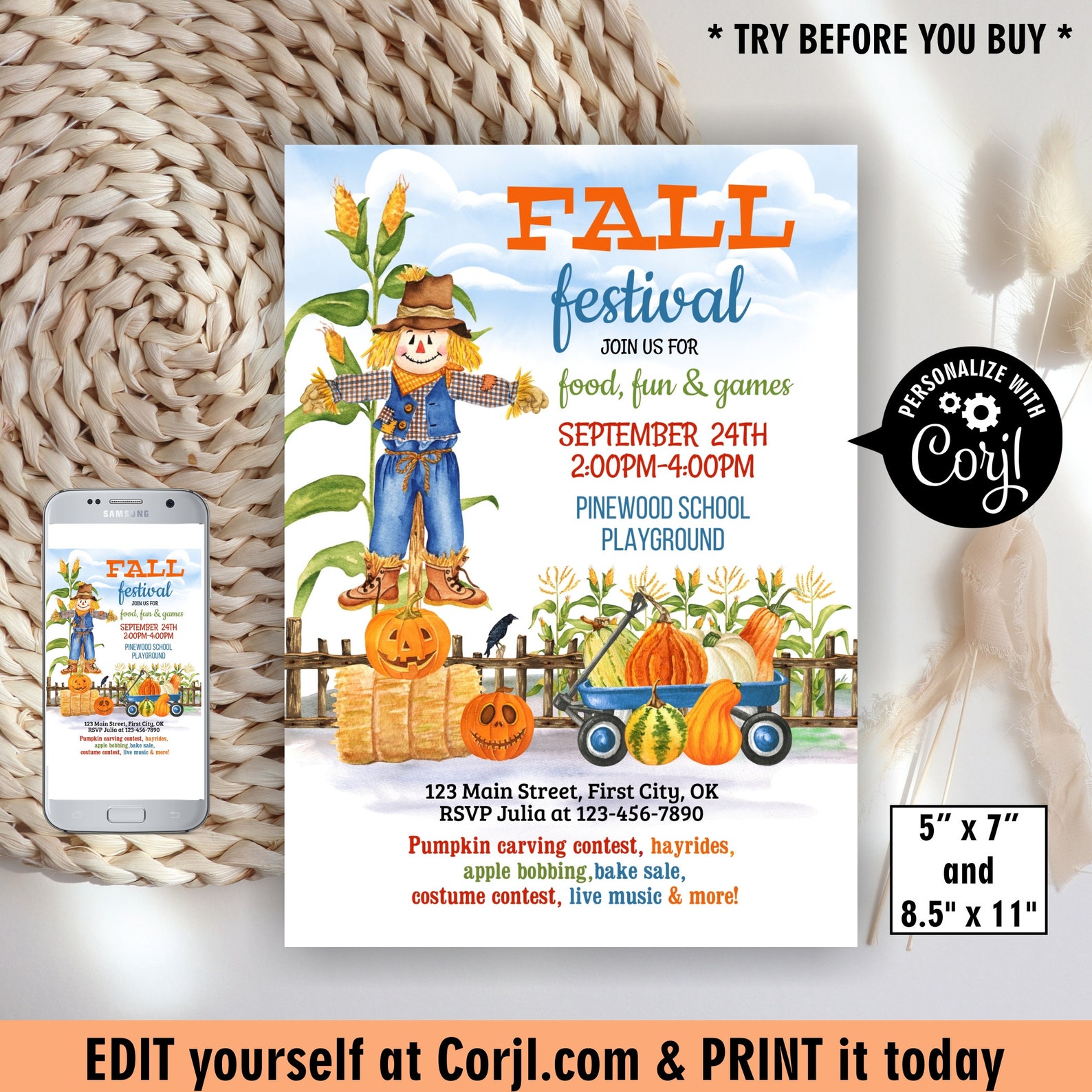 EDITABLE / Fall Harvest Flyer / Poster Pumpkins Halloween Invitation ...