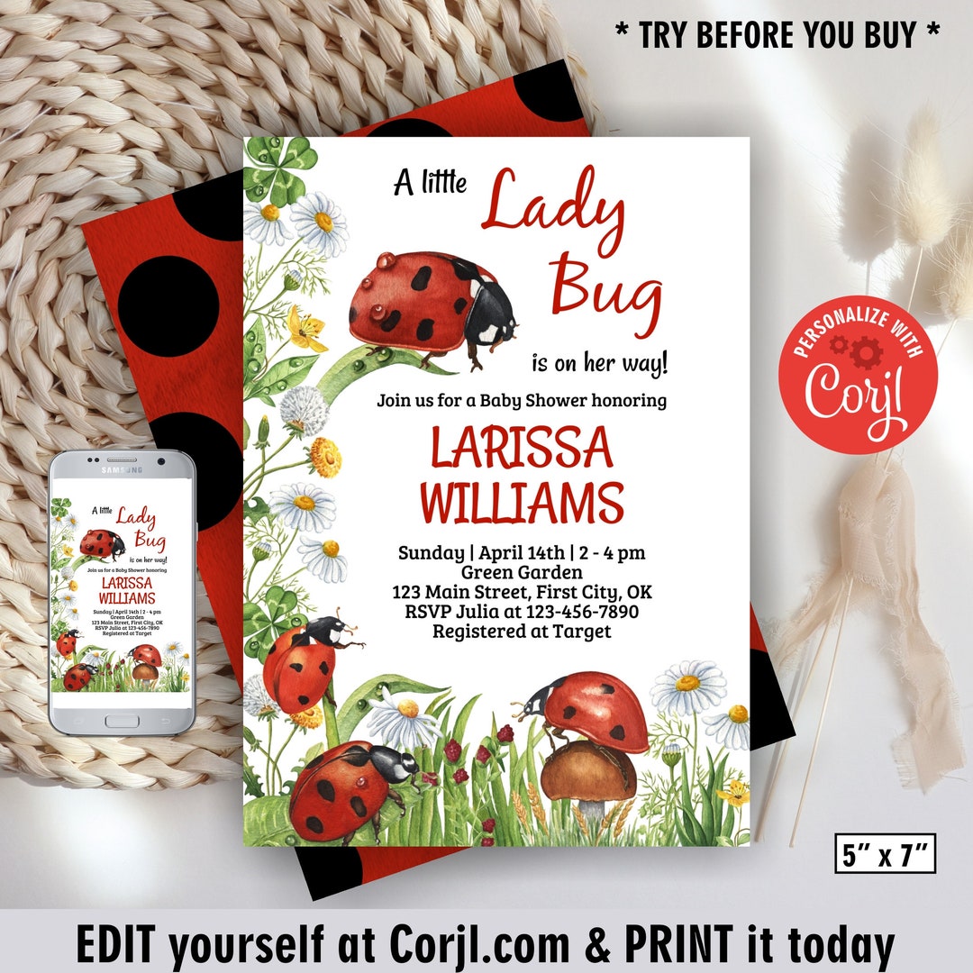 Ladybug / Baby Shower Invitation / Wildflower / Lady Bug / Party Invite ...