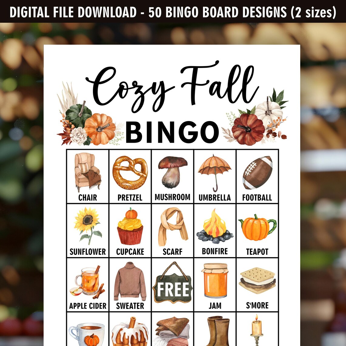 Pumpkin / Bingo Game / Prefilled / 50 DIGITAL FILES / Bingo Boards ...