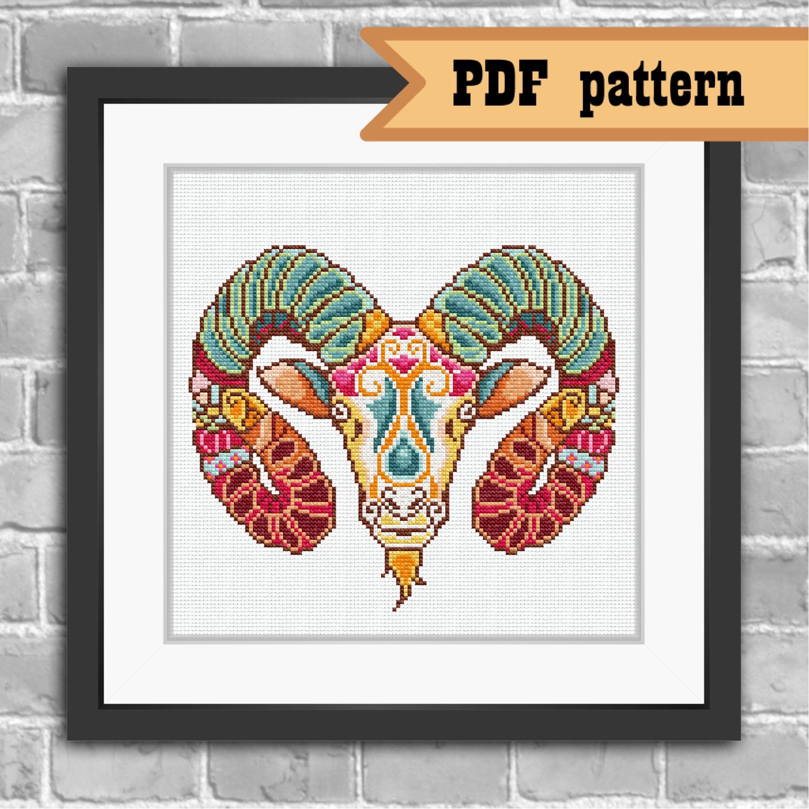 Mandala Aries pdf pattern digital download Cross Stitch | Etsy