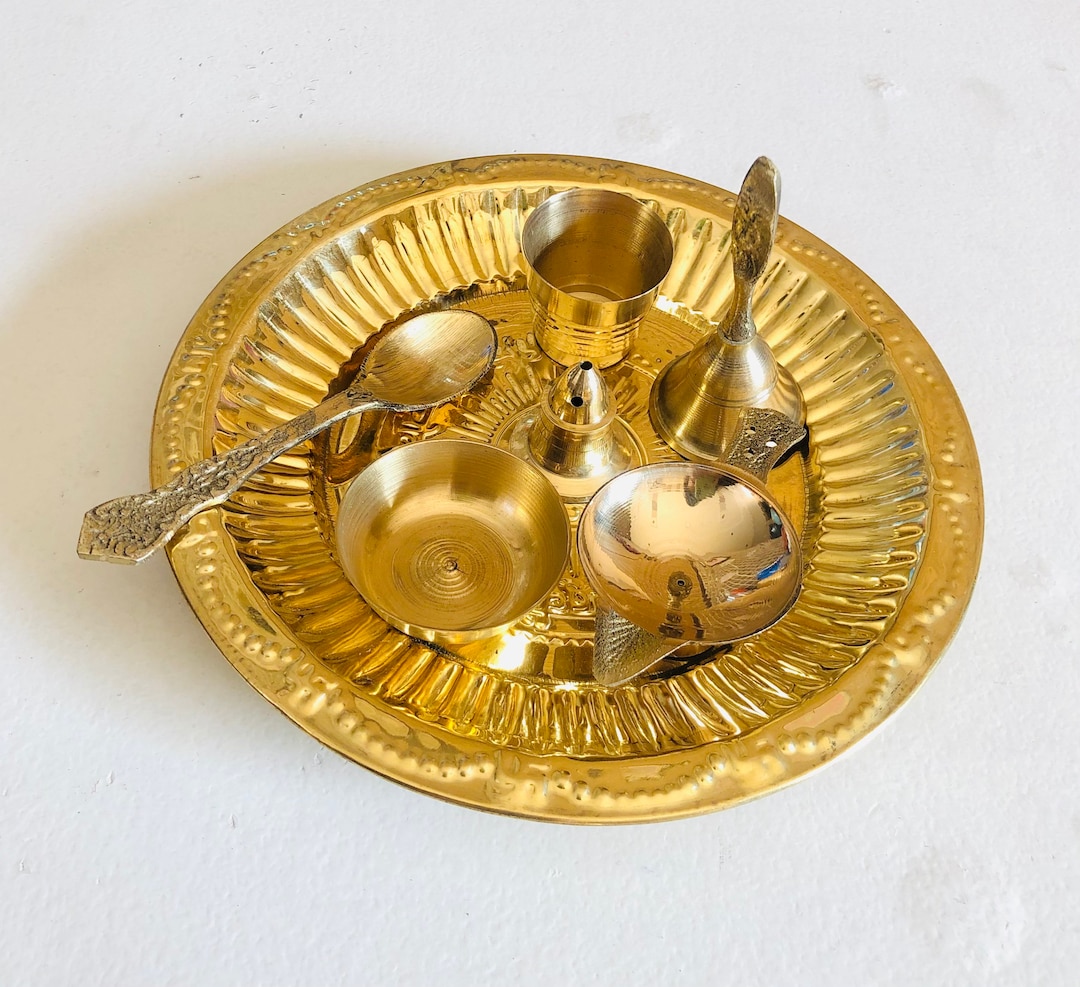 Brass Pooja Thali / Worship Tray / A Complete Ritual Prayers Offering ...
